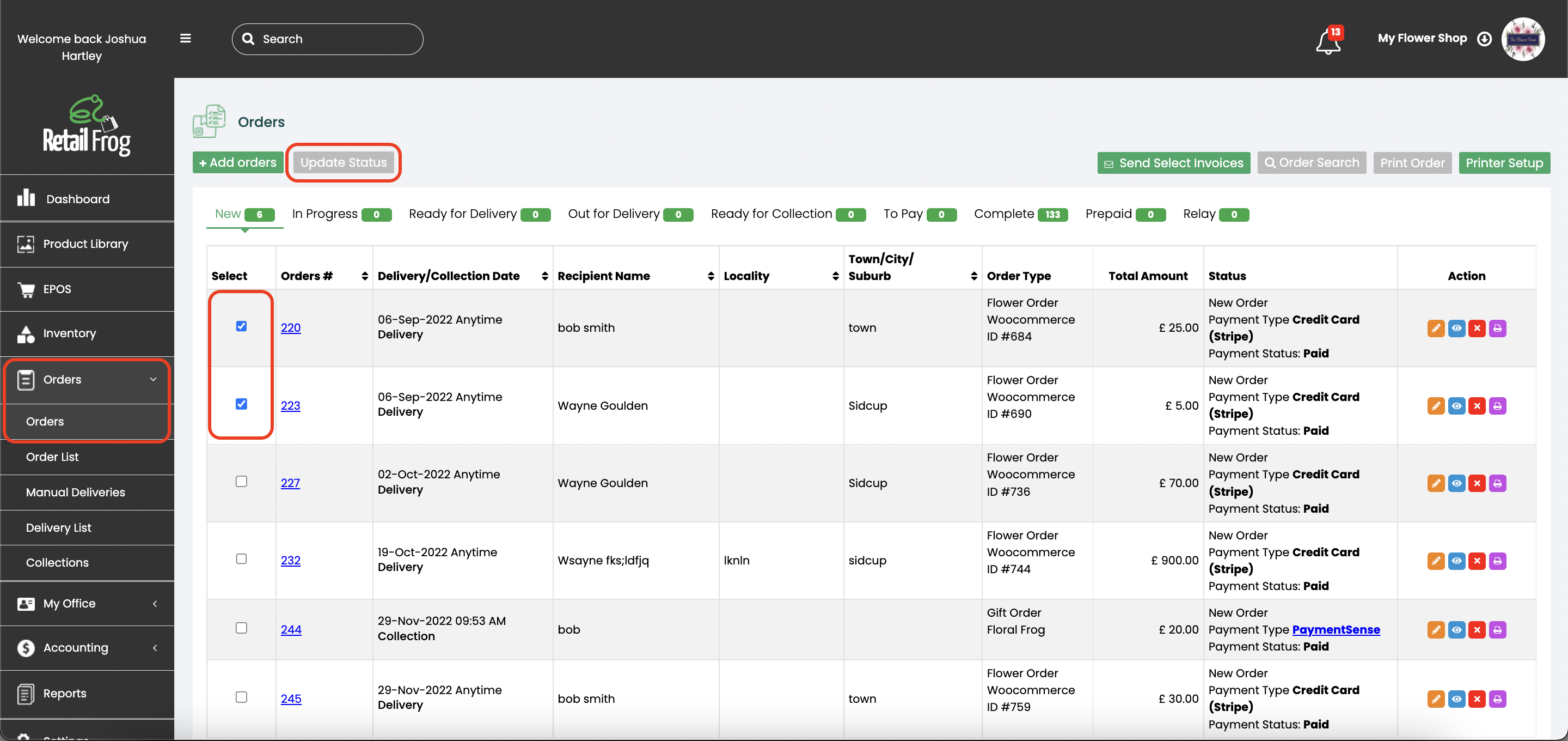Updating your order status